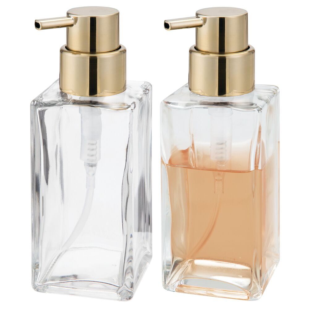 mDesign Square Glass Refillable Soap Dispenser Pump, 2 Pack - Clear ...