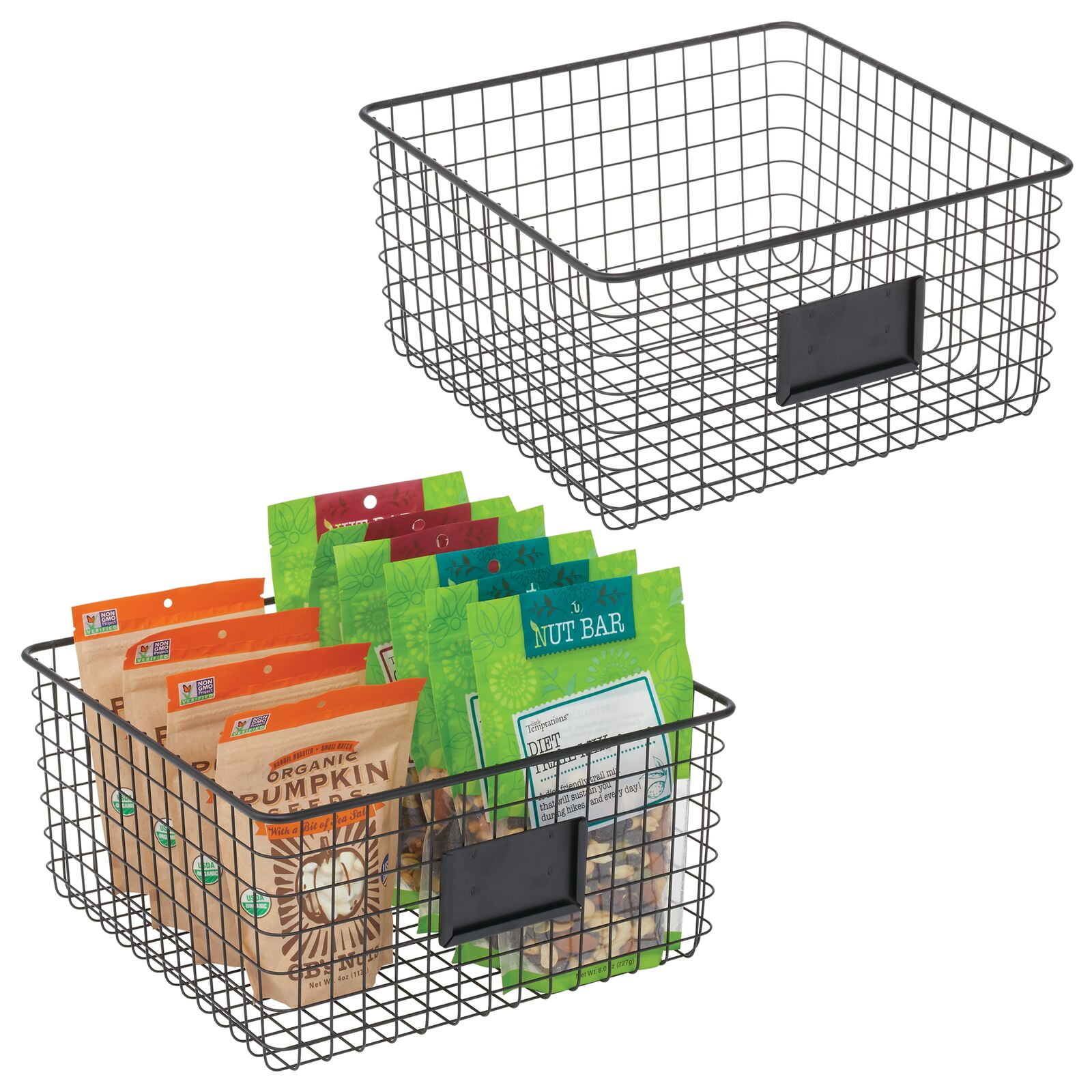 mDesign Square Steel Kitchen Organizer Basket - Label Slot, 2 Pack ...