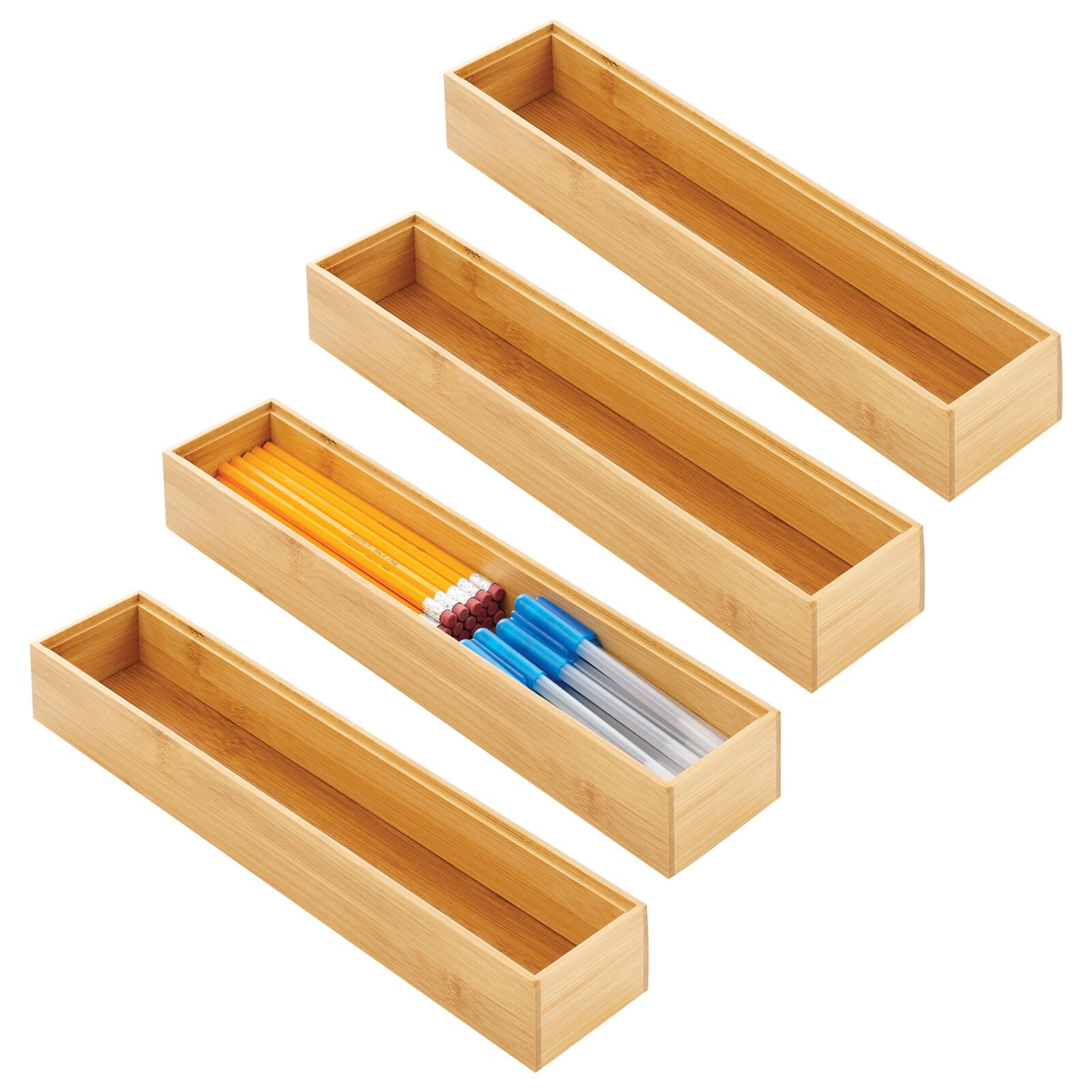 mDesign Stackable 15" Long Office Bamboo Drawer Organizer, 4 Pack ...