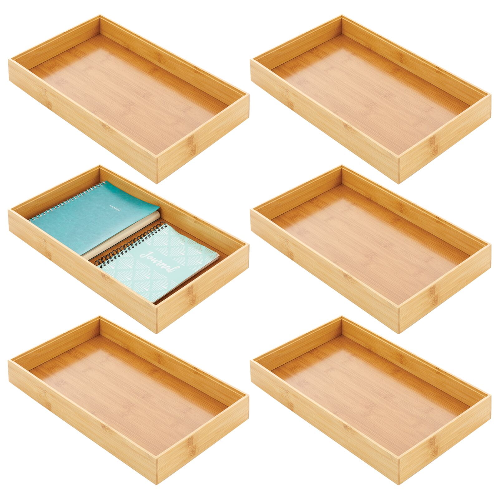 mDesign Stackable 15" Long Office Bamboo Drawer Organizer, 6 Pack ...