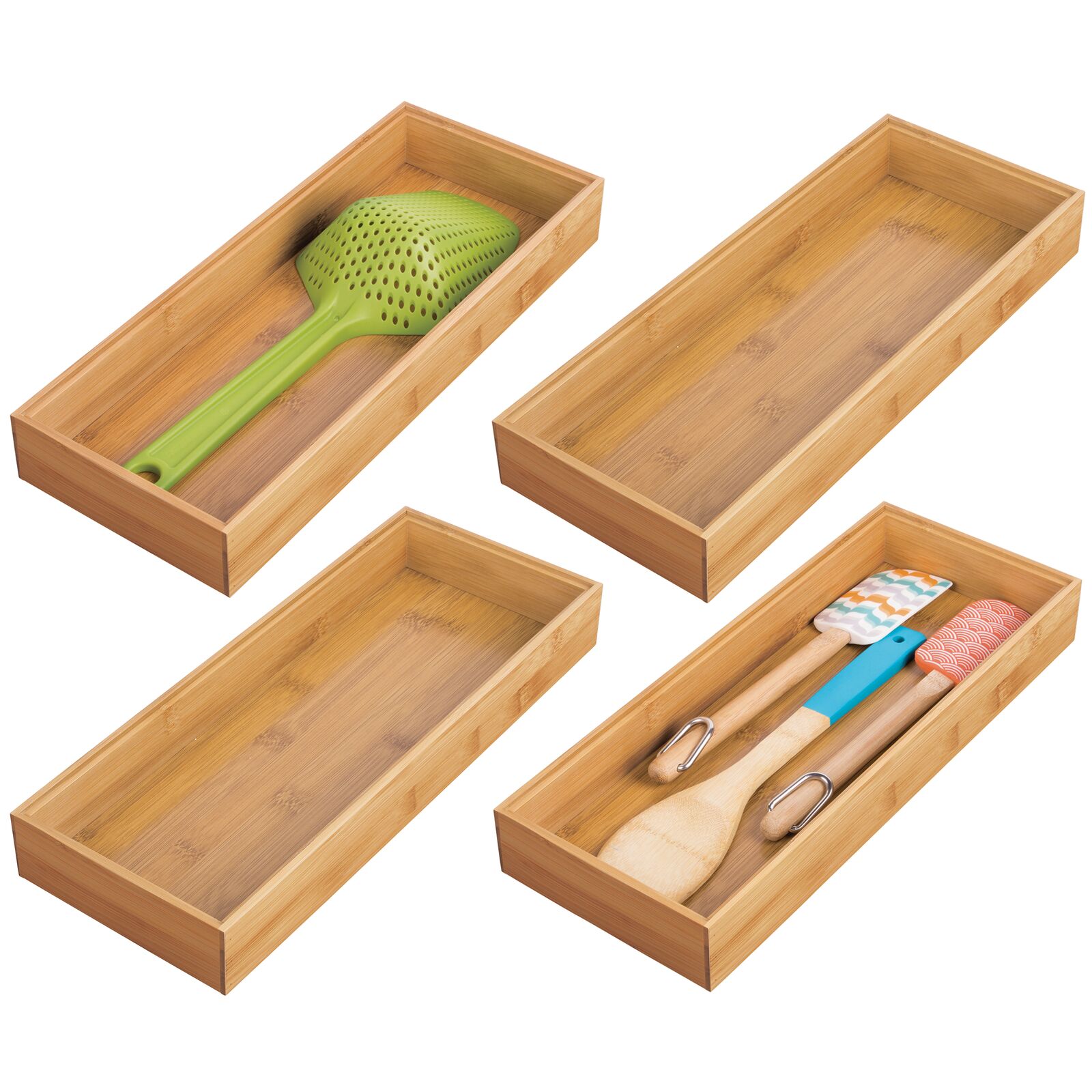 mDesign Stackable 15" Long Wooden Bamboo Drawer Organizer - 4 Pack ...