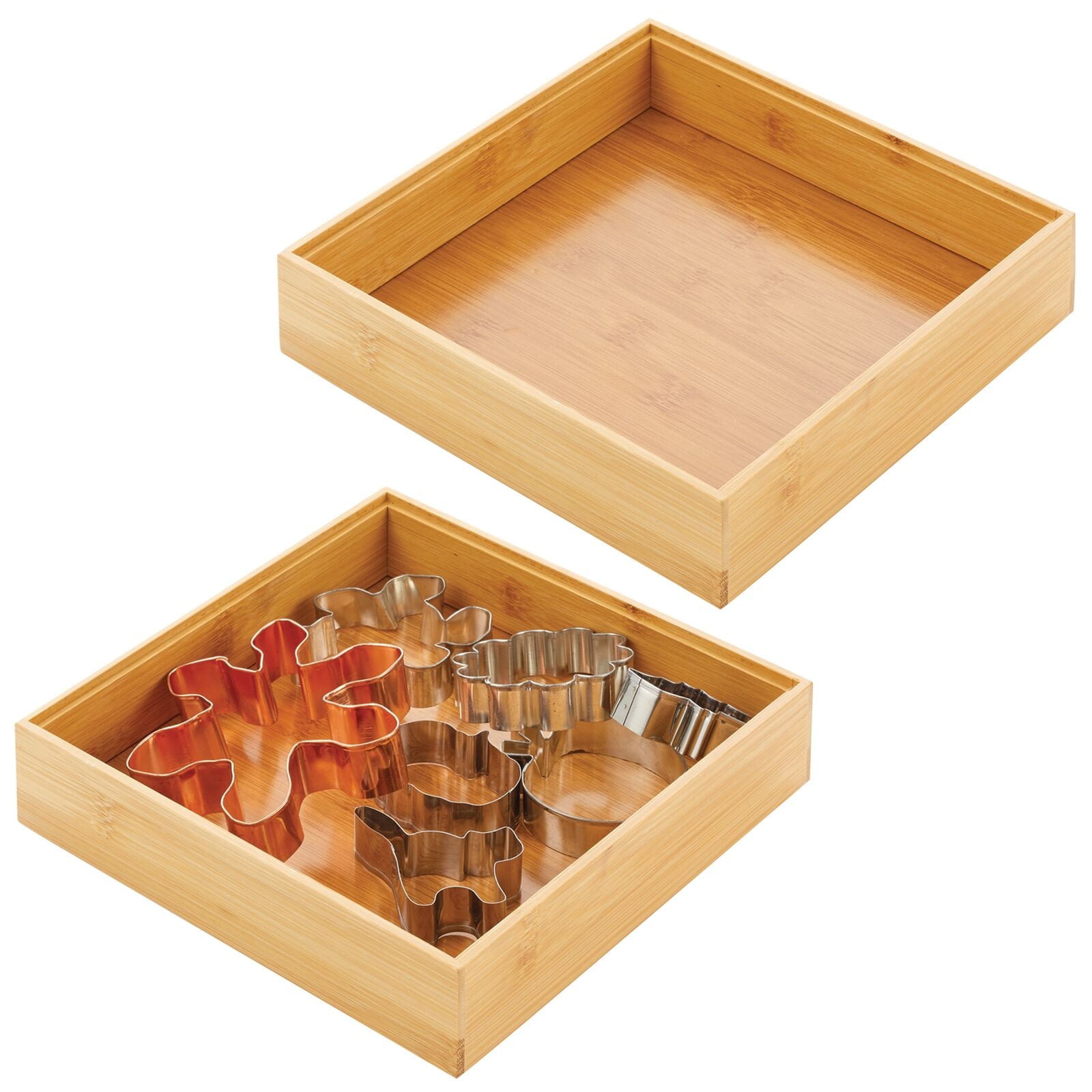 mDesign Stackable 9" Square Wooden Bamboo Drawer Organizer, 2 Pack ...