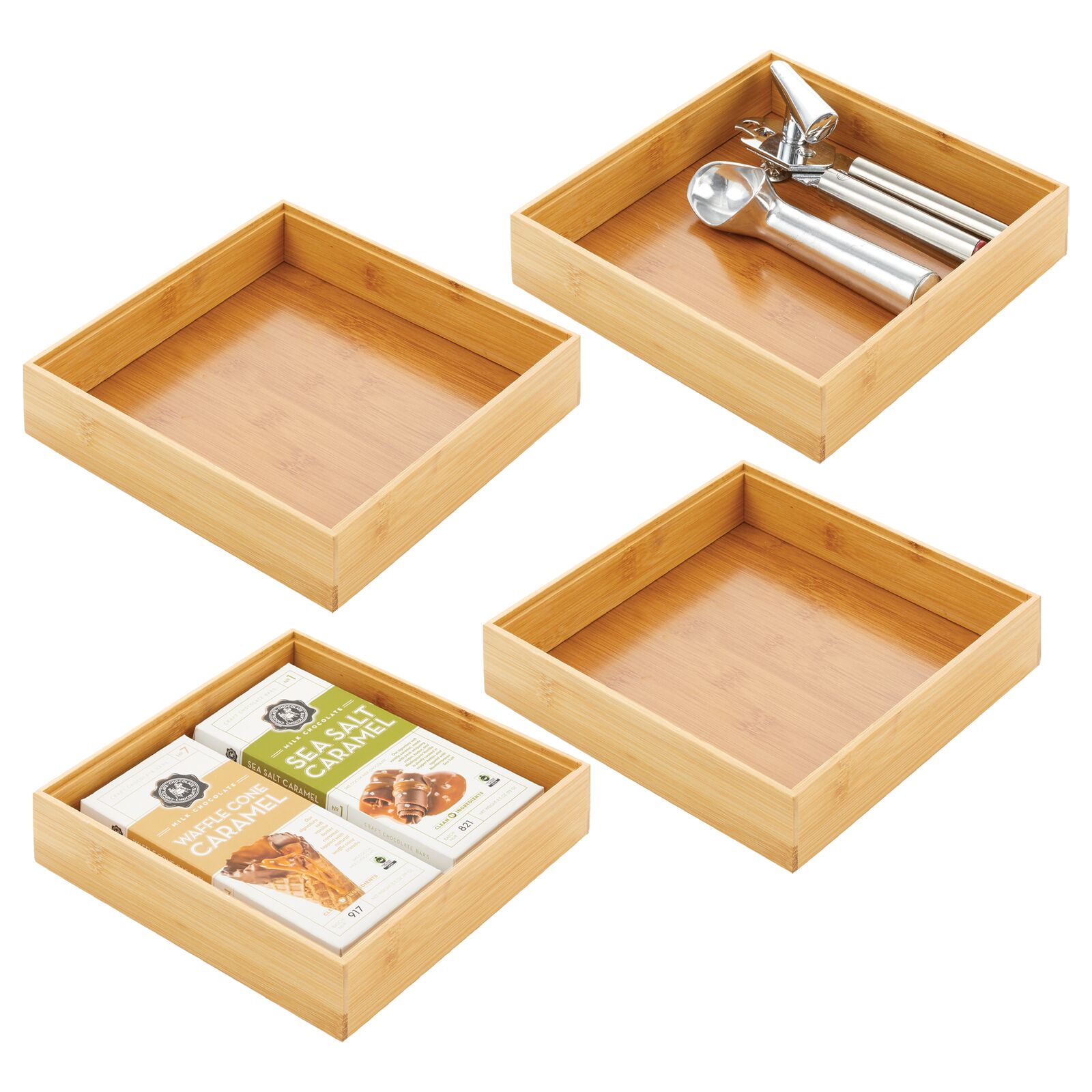 mDesign Stackable 9" Square Wooden Bamboo Drawer Organizer, 4 Pack ...