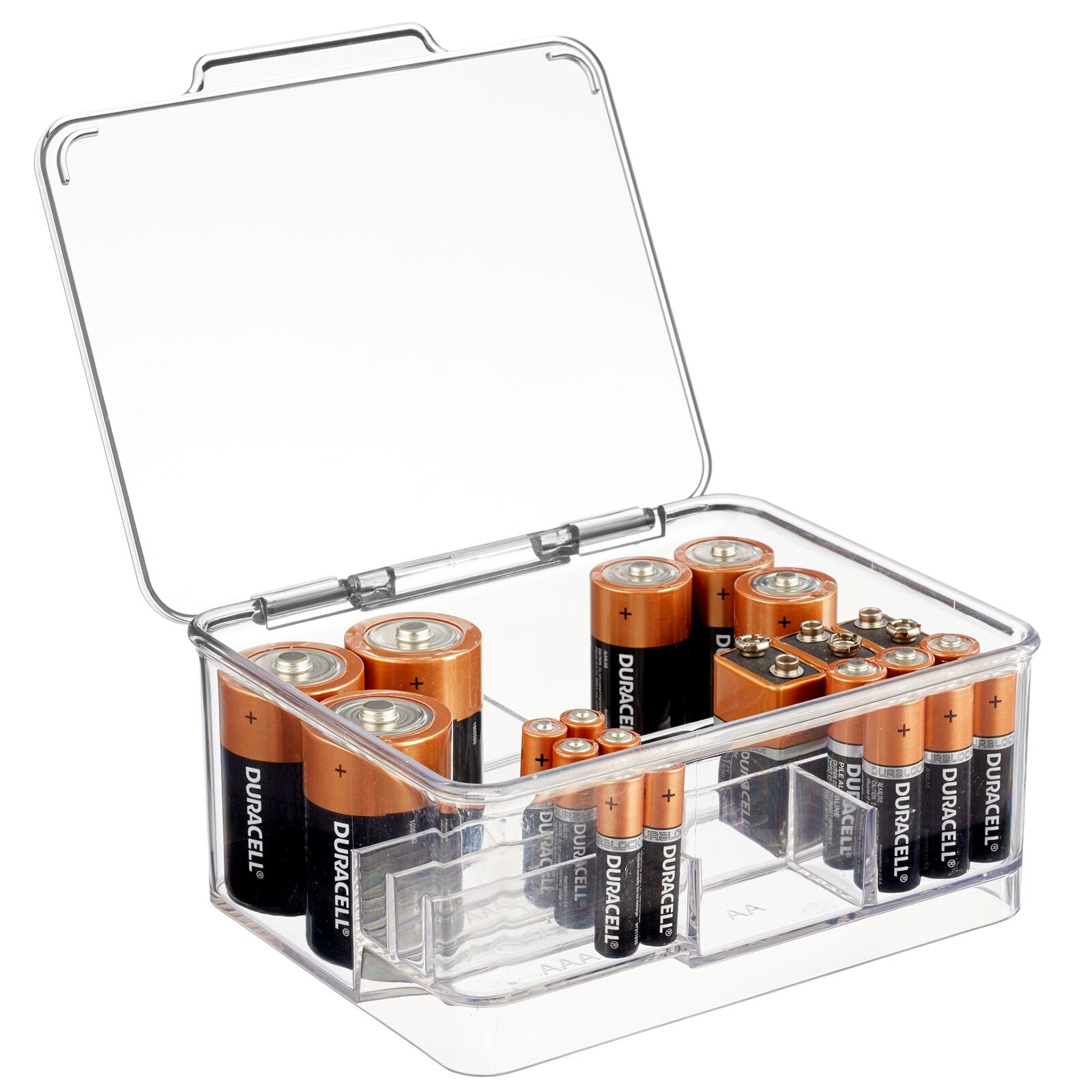mDesign Stackable Divided Battery Storage Organizer Box - Clear ...