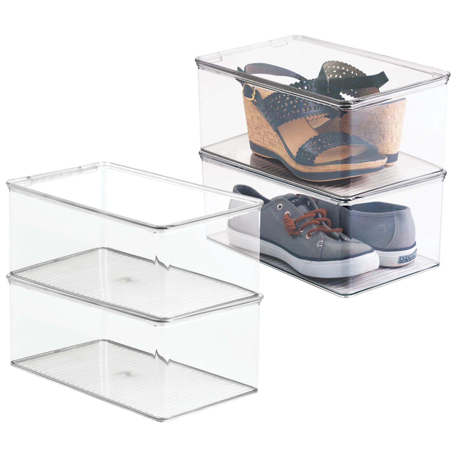 mDesign Stackable Plastic Closet Storage Container Box, Hinge Lid, 4 ...