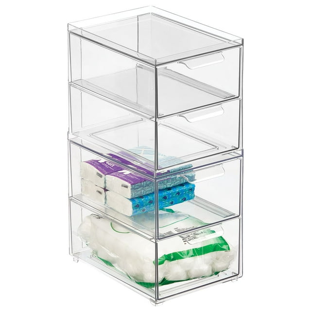 mDesign Bathroom Organizers - Stackable Plastic Storage Bins with 2 ...