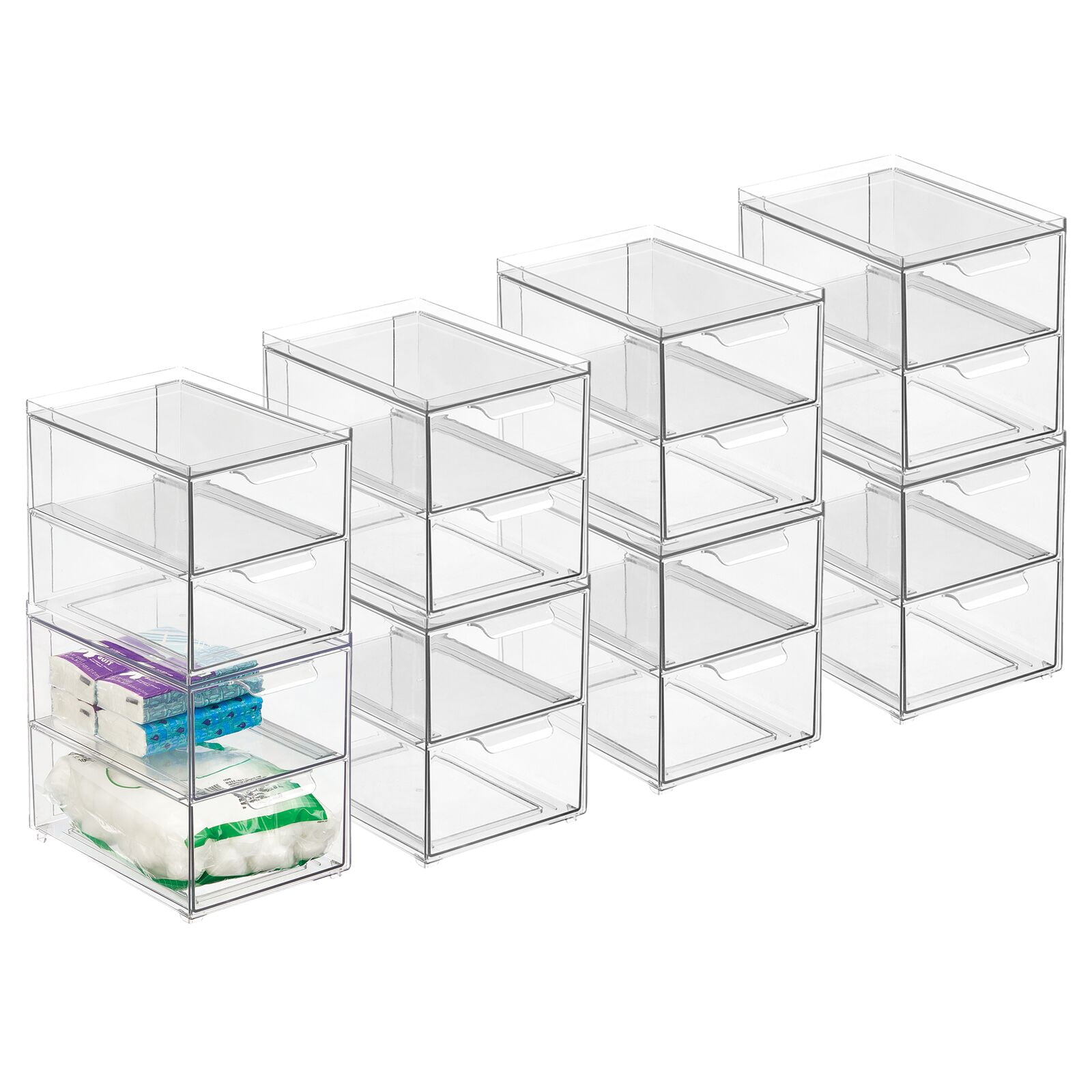 mDesign Stackable Plastic Storage Bath Bin - 2 Pull-Out Drawers - 8 ...