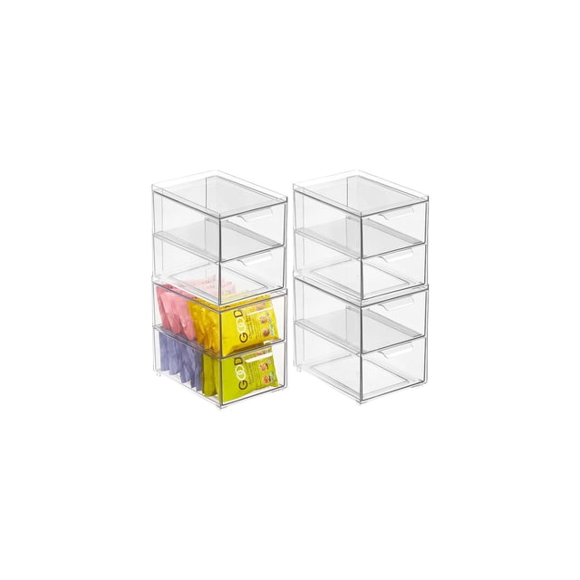 mDesign Stacking Plastic Storage Kitchen Bin - 2 Pull-Out Drawers, 4 ...