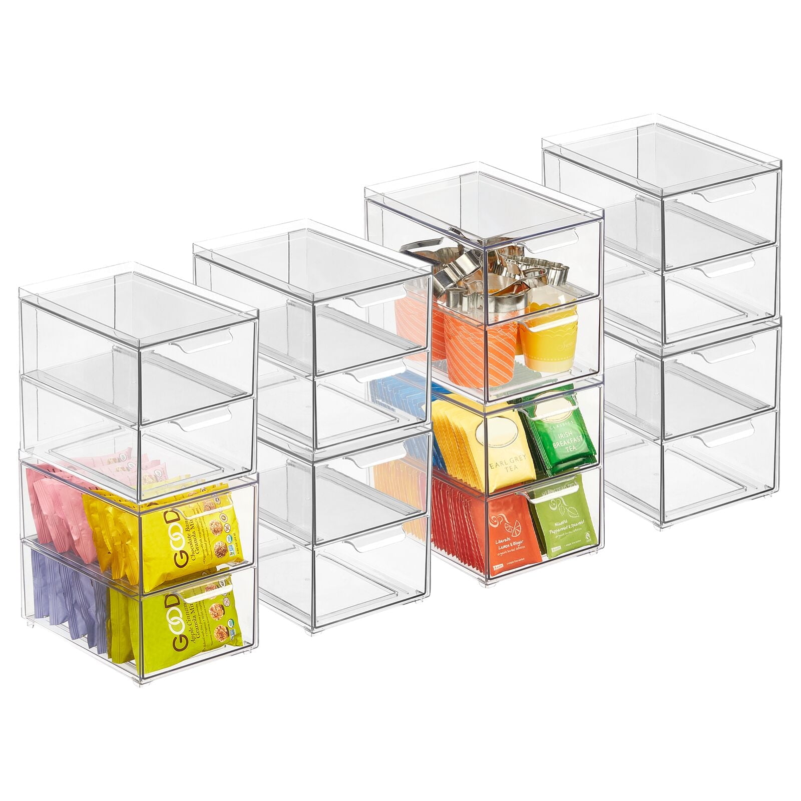 mDesign Stacking Plastic Storage Kitchen Bin - 2 Pull-Out Drawers, 8 ...