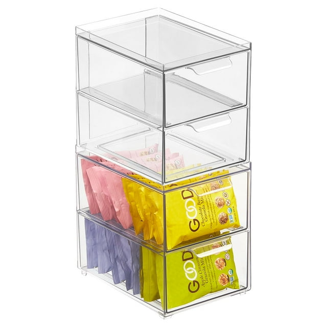 mDesign Stacking Plastic Storage Kitchen Bin with 2 Drawers, 2 Pack ...