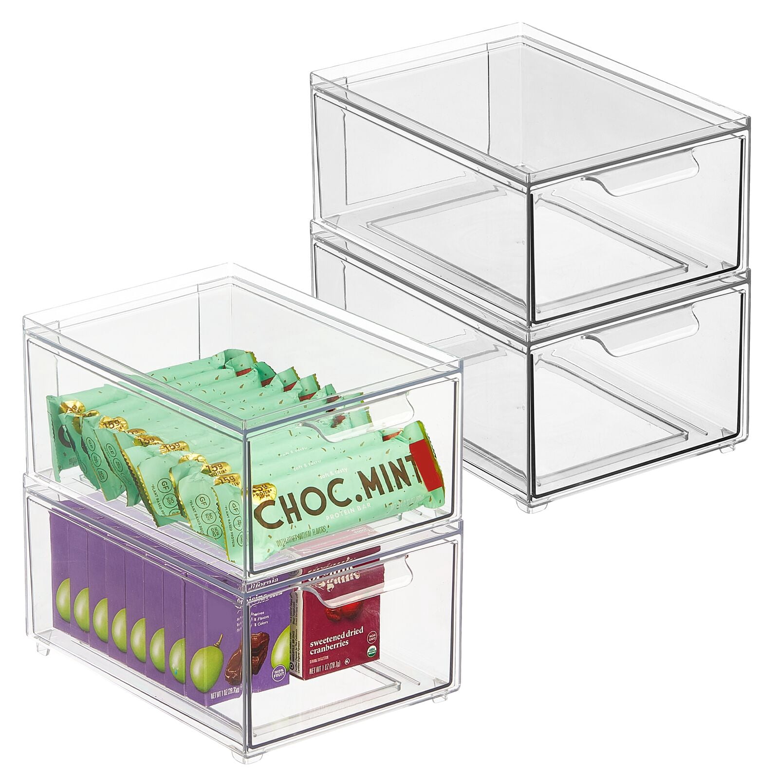 mDesign Stacking Plastic Storage Kitchen Bin with Pull-Out Drawer, 4 ...
