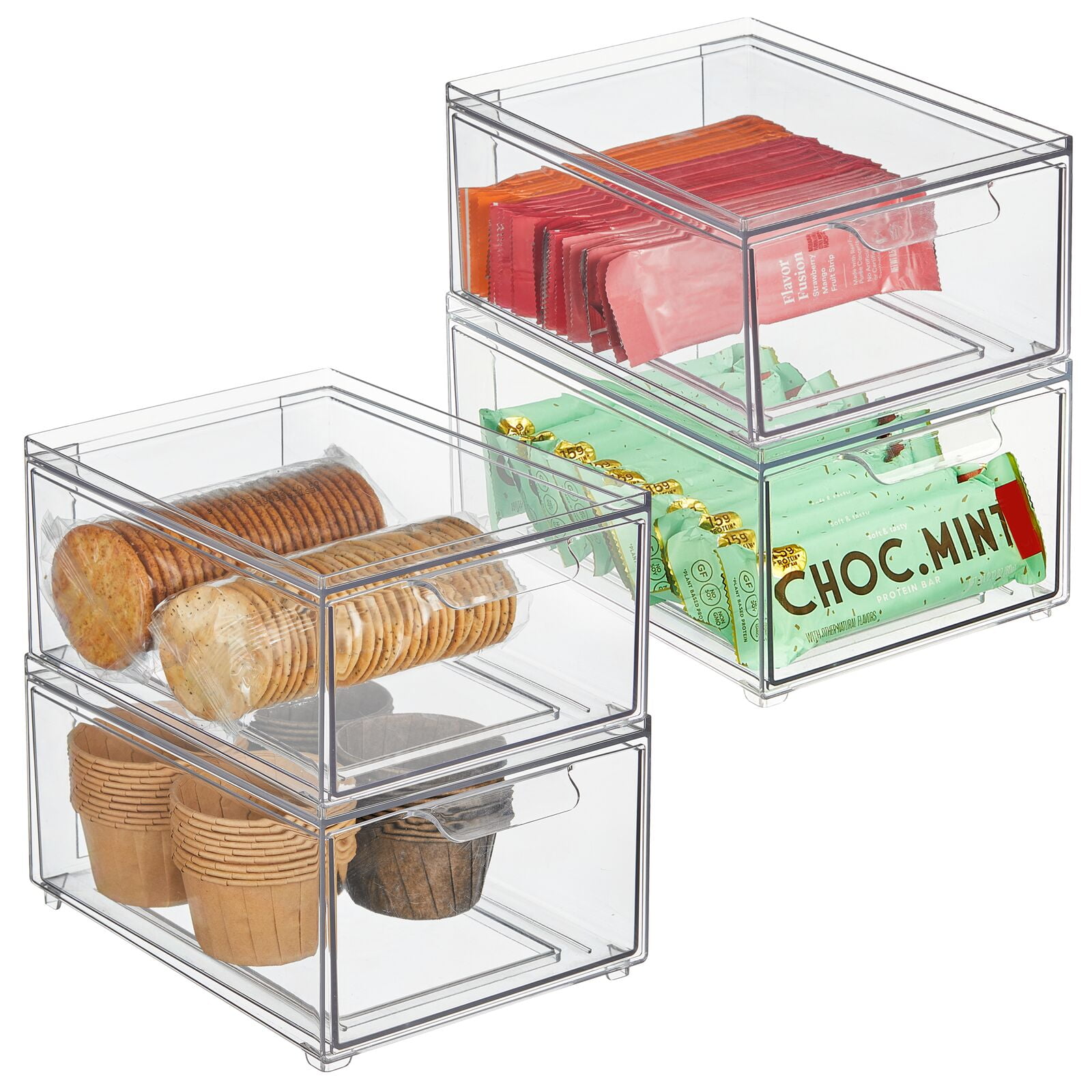 mDesign Stacking Plastic Storage Kitchen Bin with Pull-Out Drawer, 4 ...