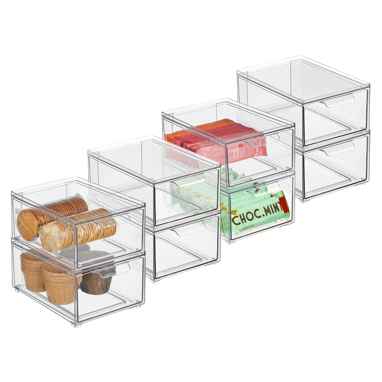 mDesign Stacking Plastic Storage Kitchen Bin with Pull-Out Drawer, 8 ...