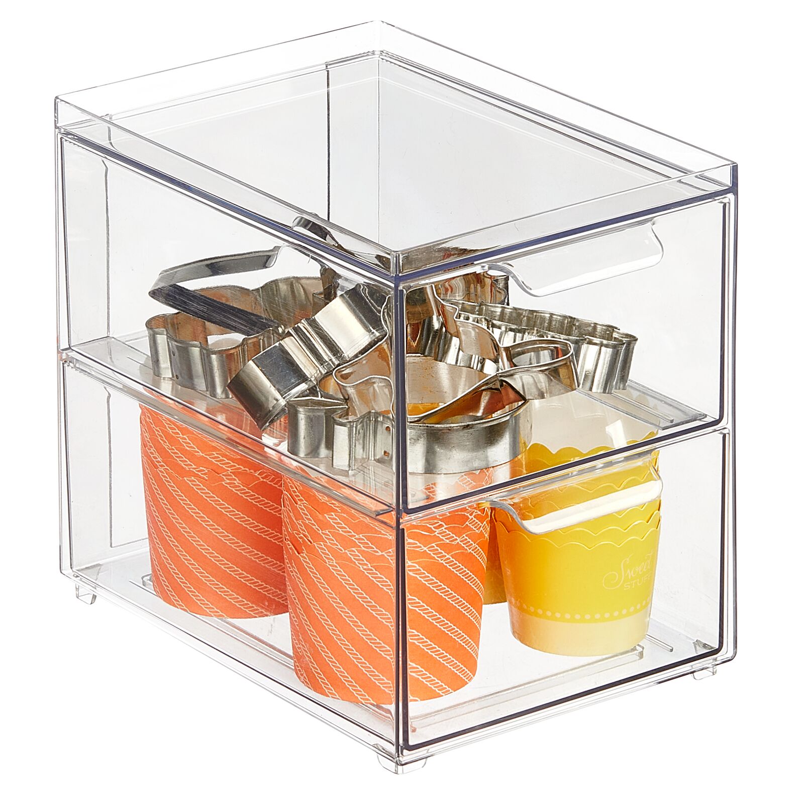 mDesign Stacking Plastic Storage Kitchen Pantry Bin - 2 Pull-Out ...