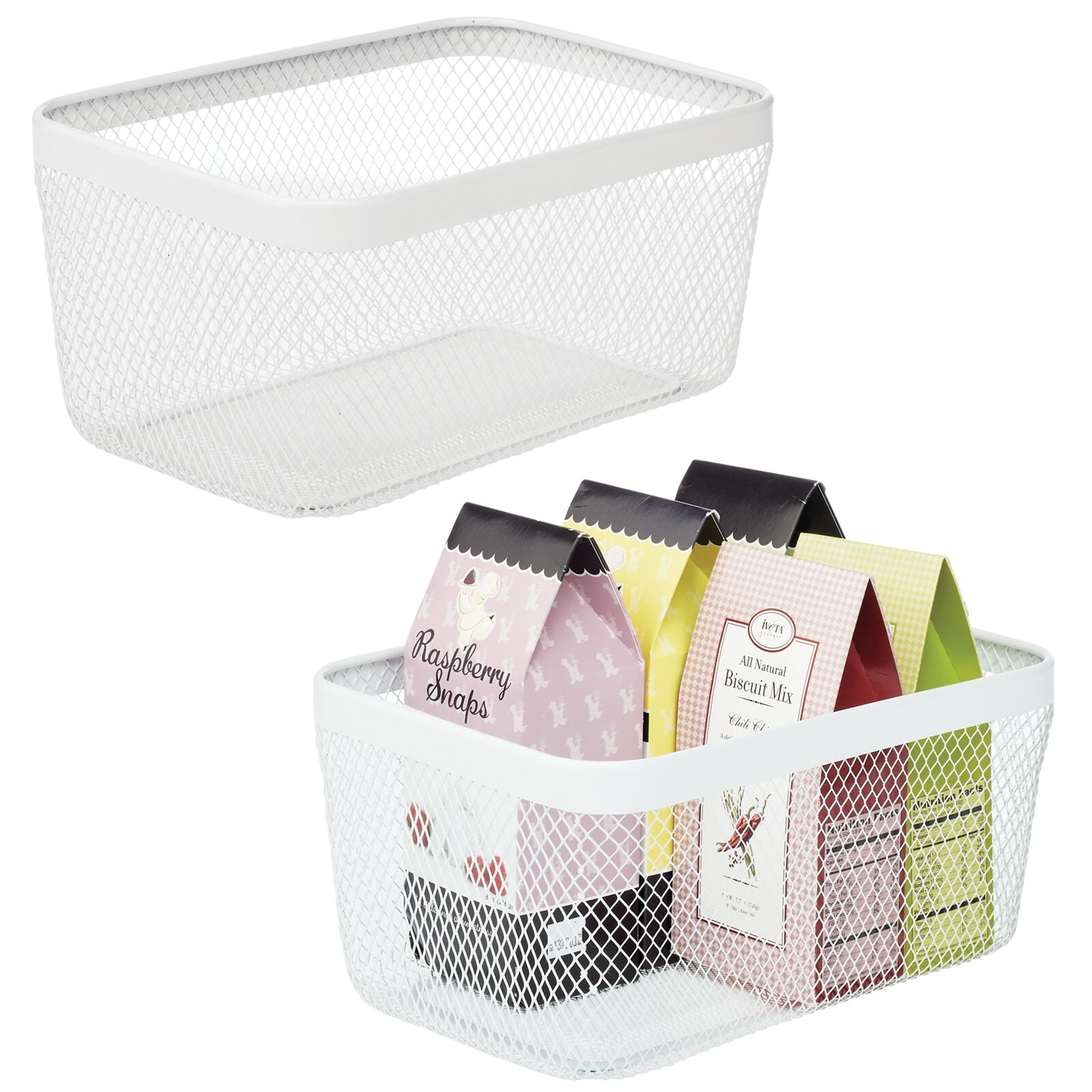 mDesign Steel Food Storage Organizer Bin Mesh Basket for Pantry - 2 ...