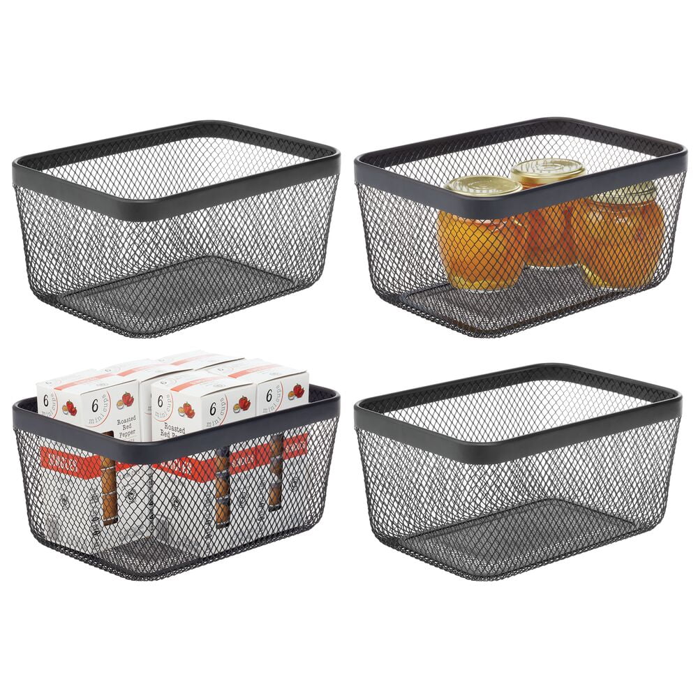 mDesign Steel Food Storage Organizer Bin Mesh Basket for Pantry - 4 ...