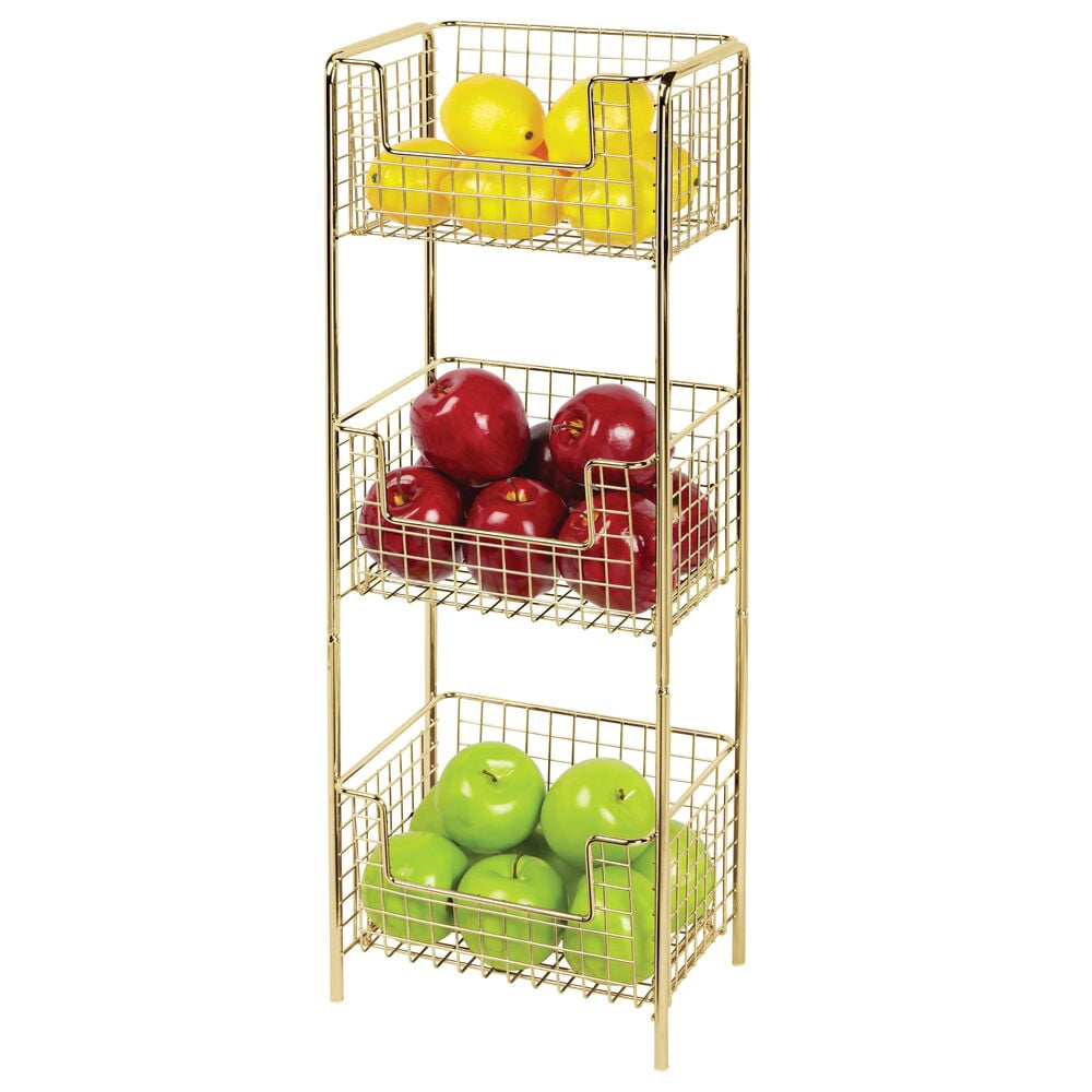 mDesign Steel Freestanding 3-Tier Kitchen Organizer Tower, Baskets ...