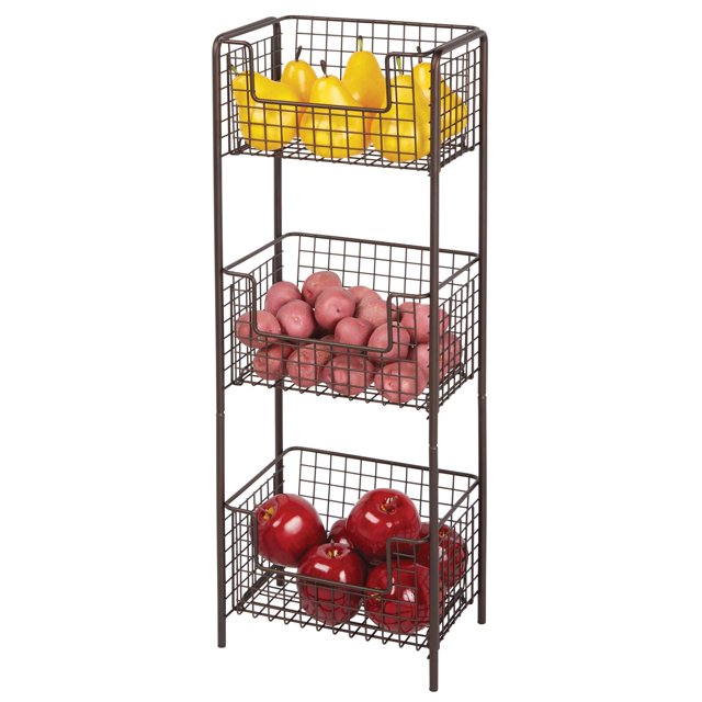 mDesign Steel Freestanding 3-Tier Kitchen Organizer Tower with Baskets ...