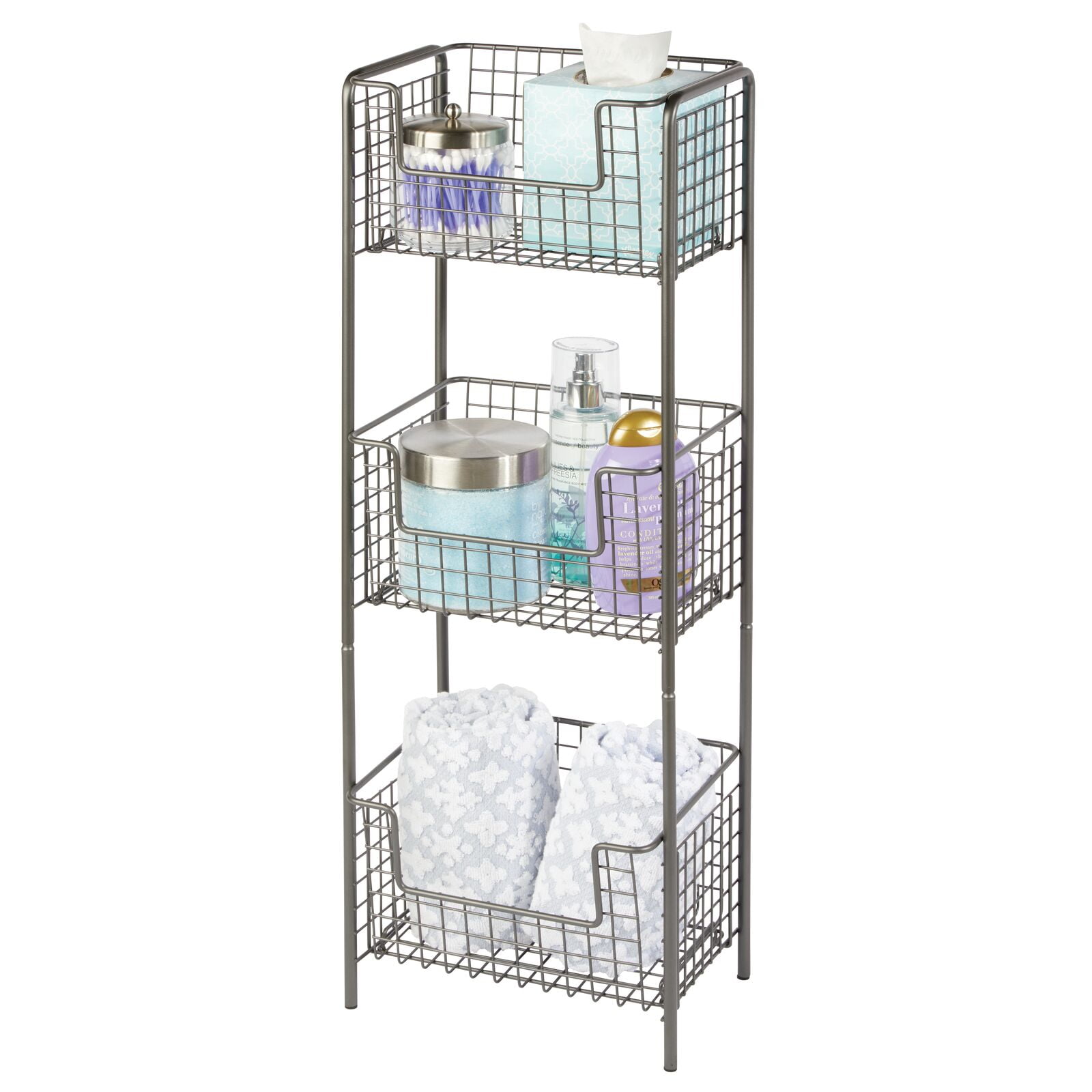 mDesign Steel Freestanding 3-Tier Storage Organizer Tower, Baskets ...