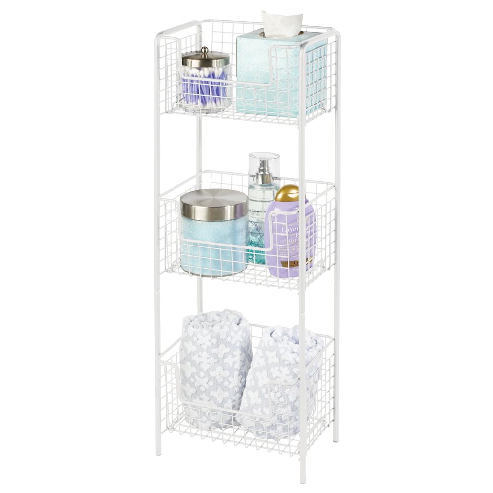 mDesign Steel Freestanding 3-Tier Storage Organizer Tower with Baskets ...