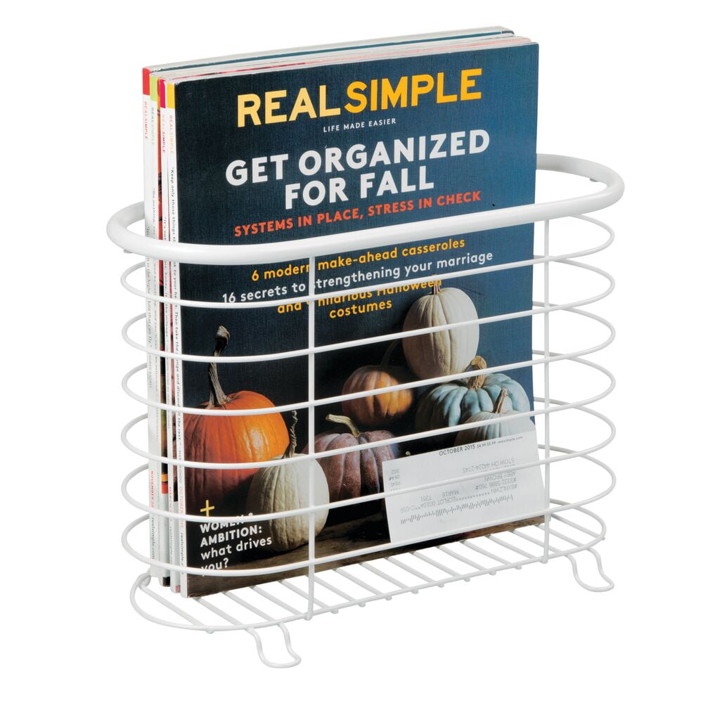 mDesign Steel Magazine Holder Storage Organizer Bin - White - Walmart.com