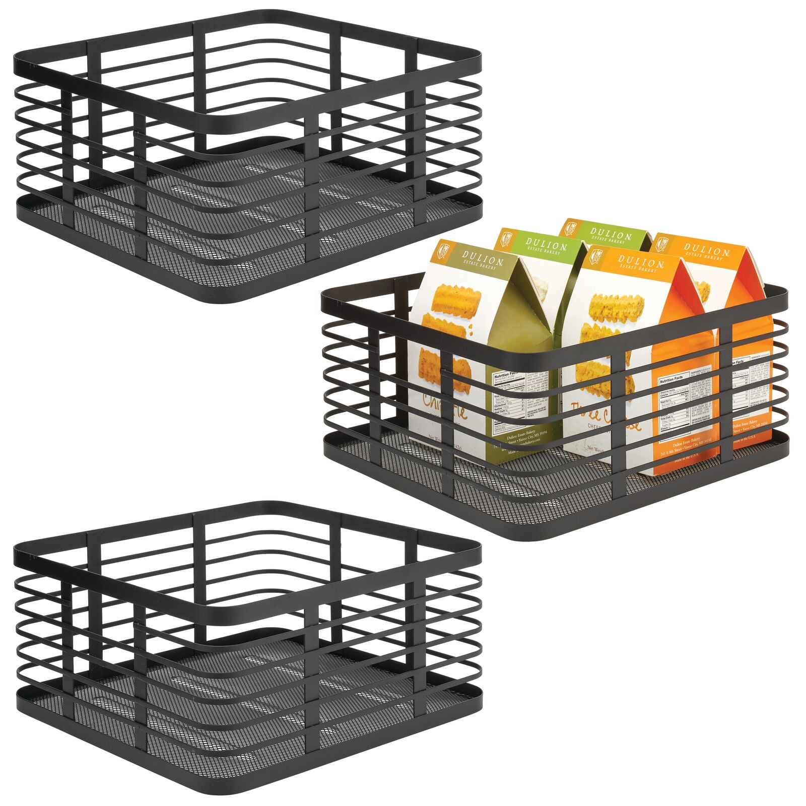 mDesign Steel Metal Wire Kitchen Organizer Basket, Handles, 3 Pack ...