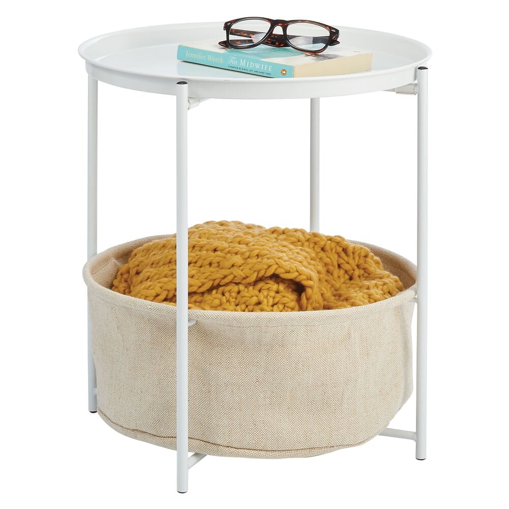 mDesign Steel Single Drawer Side Table and Basket Storage Unit - White ...