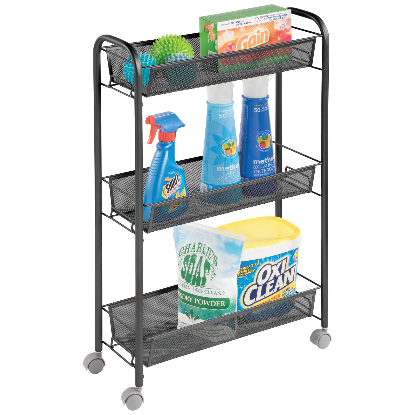 mDesign Steel Slim Rolling Utility Cart Storage Organizer with Shelves ...
