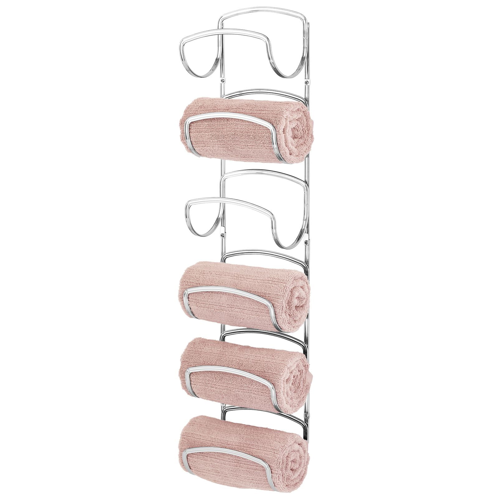 mDesign Six Tier Bathroom Towel Holder - Wall Mounted Steel Organizer ...