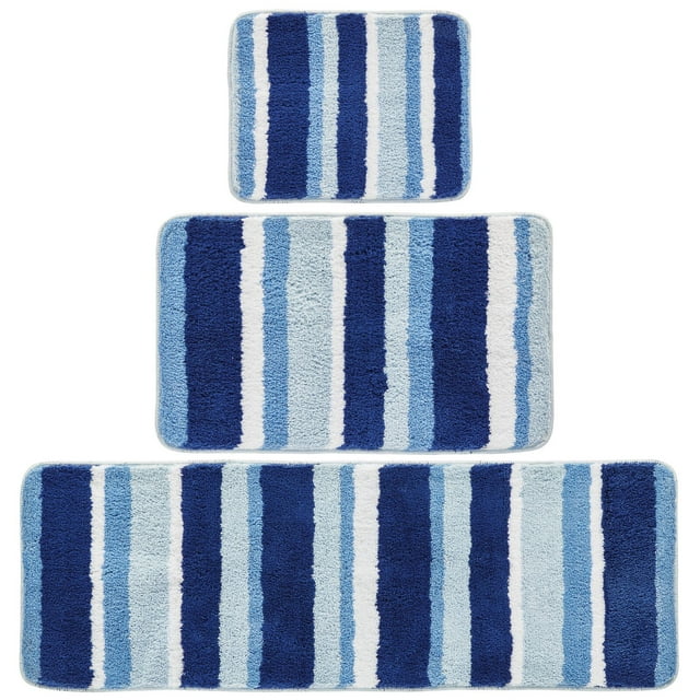 mDesign Striped Microfiber Bathroom Spa Mat Rugs/Runner, Set of 3 ...