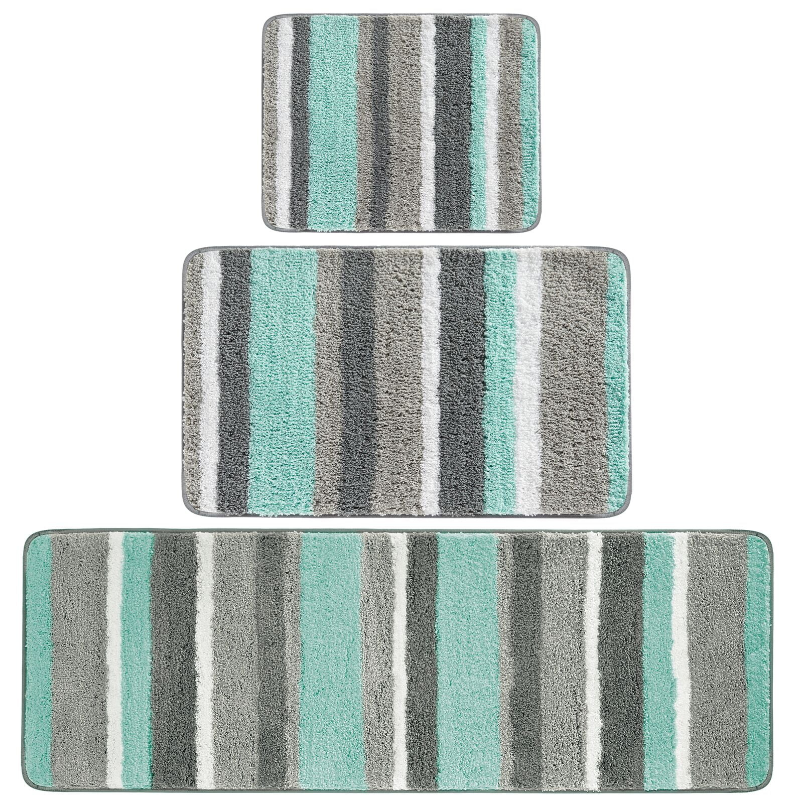 mDesign Polyester Bath Runner, Striped Microfiber Spa Mat Rugs Set of 3 ...