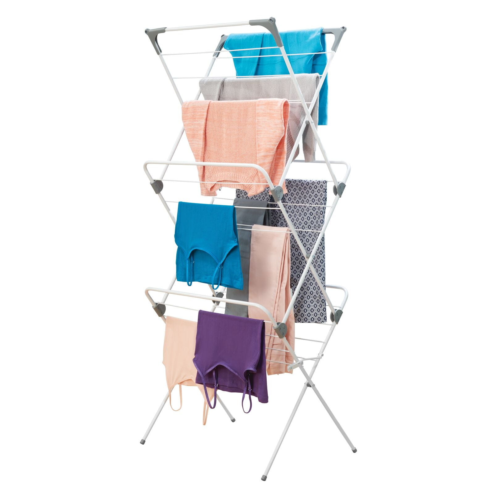 mDesign Tall Metal Foldable Laundry Clothes Drying Rack Stand - White ...