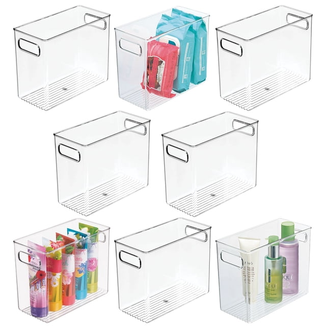 mDesign Tall Plastic Bathroom Organizer Bin with Built-In Handles, 8 ...