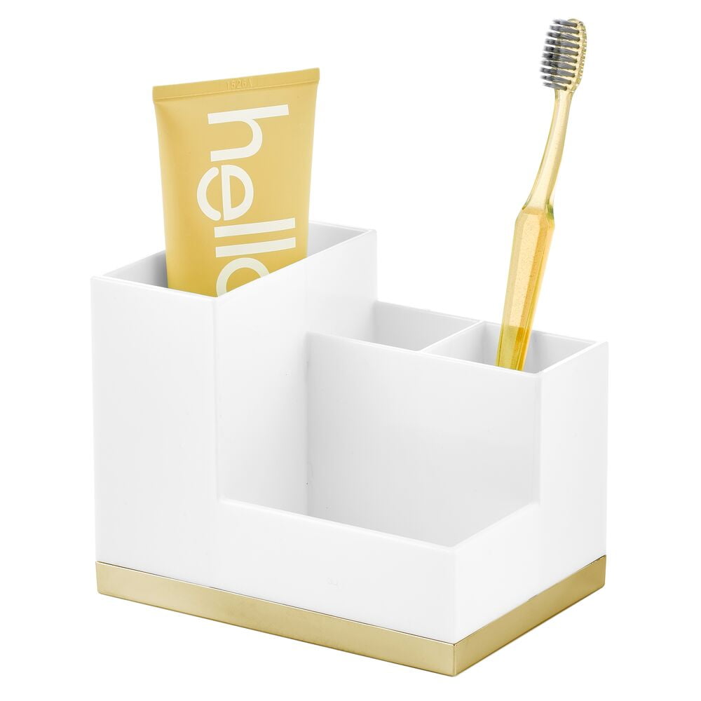 mDesign Plastic Toothbrush and Toothpaste Holder, Multiple Compartments ...