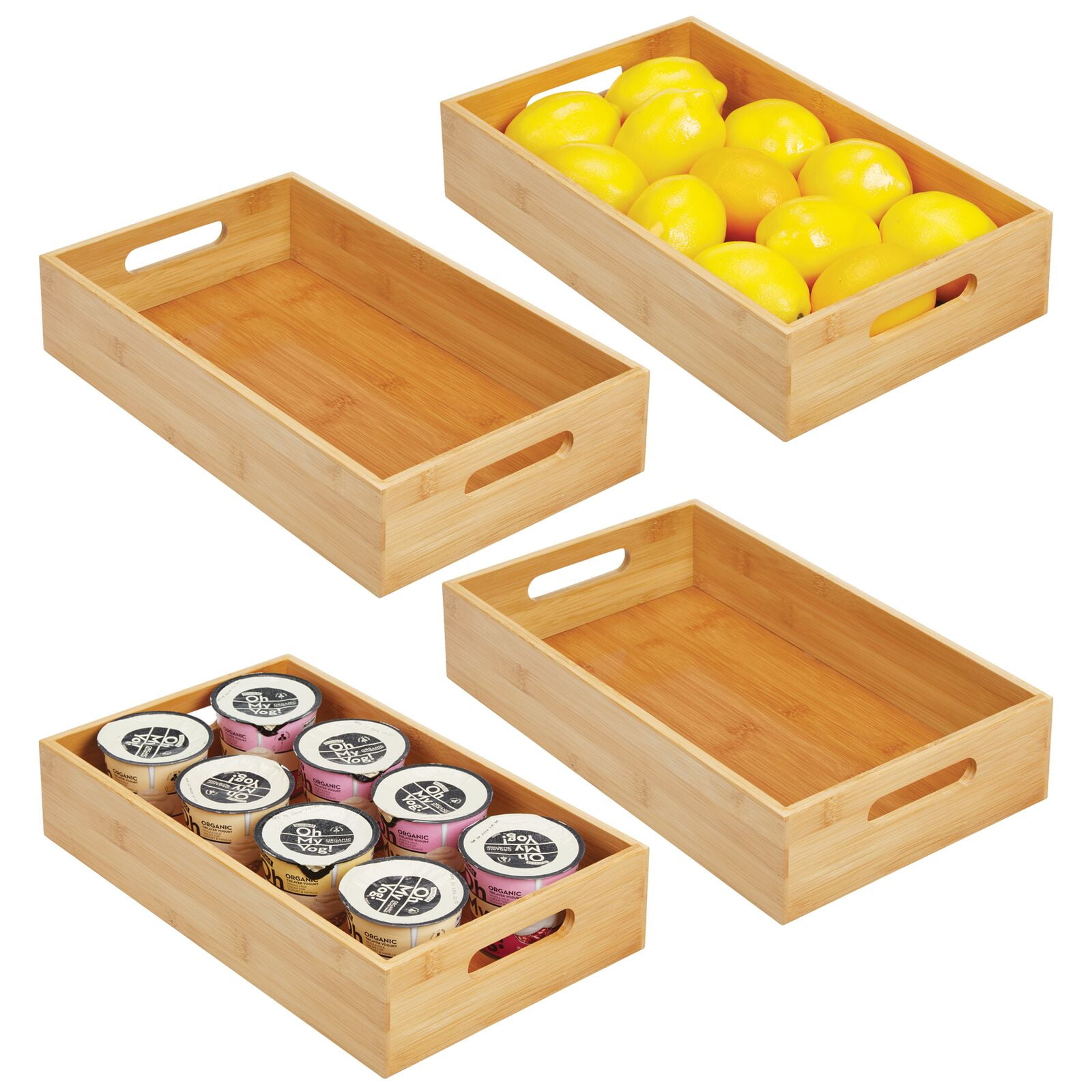 mDesign Wide Bamboo Kitchen Fridge Organizer Bin Box Tray, 4 Pack ...