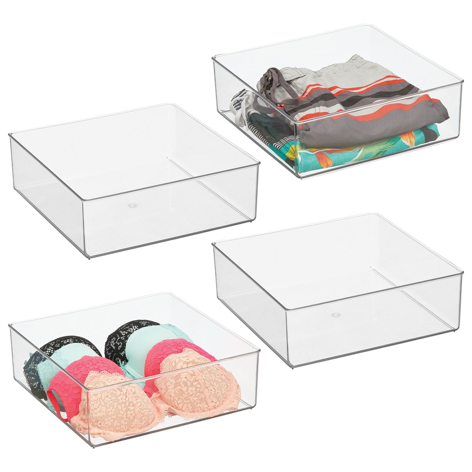 mDesign Wide Plastic Drawer Organizer Container Bin for Closets - 4 ...