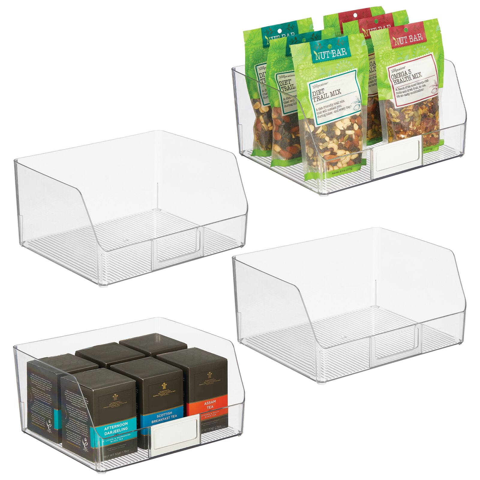 mDesign Wide Plastic Food Storage Bin, Label Holder - 12" Width - 4 ...