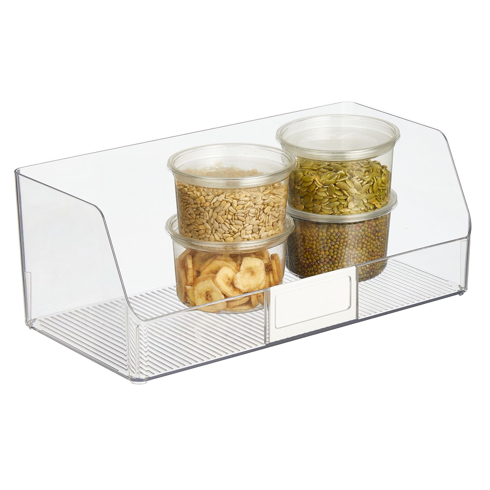 mDesign Wide Plastic Food Storage Bin with Label Holder - 15.38" Width ...