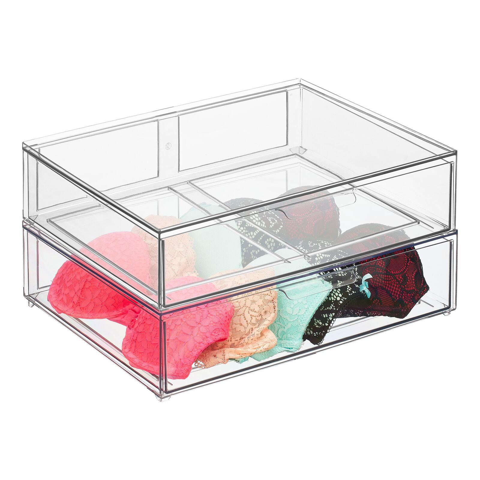 mDesign Wide Plastic Stackable Closet Organizer Bin with Drawer, 2 Pack ...