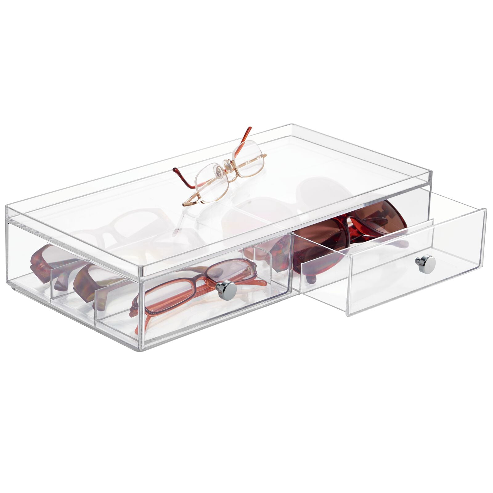 mDesign Wide Plastic Stackable Glasses Organizer Box with 2 Drawers ...