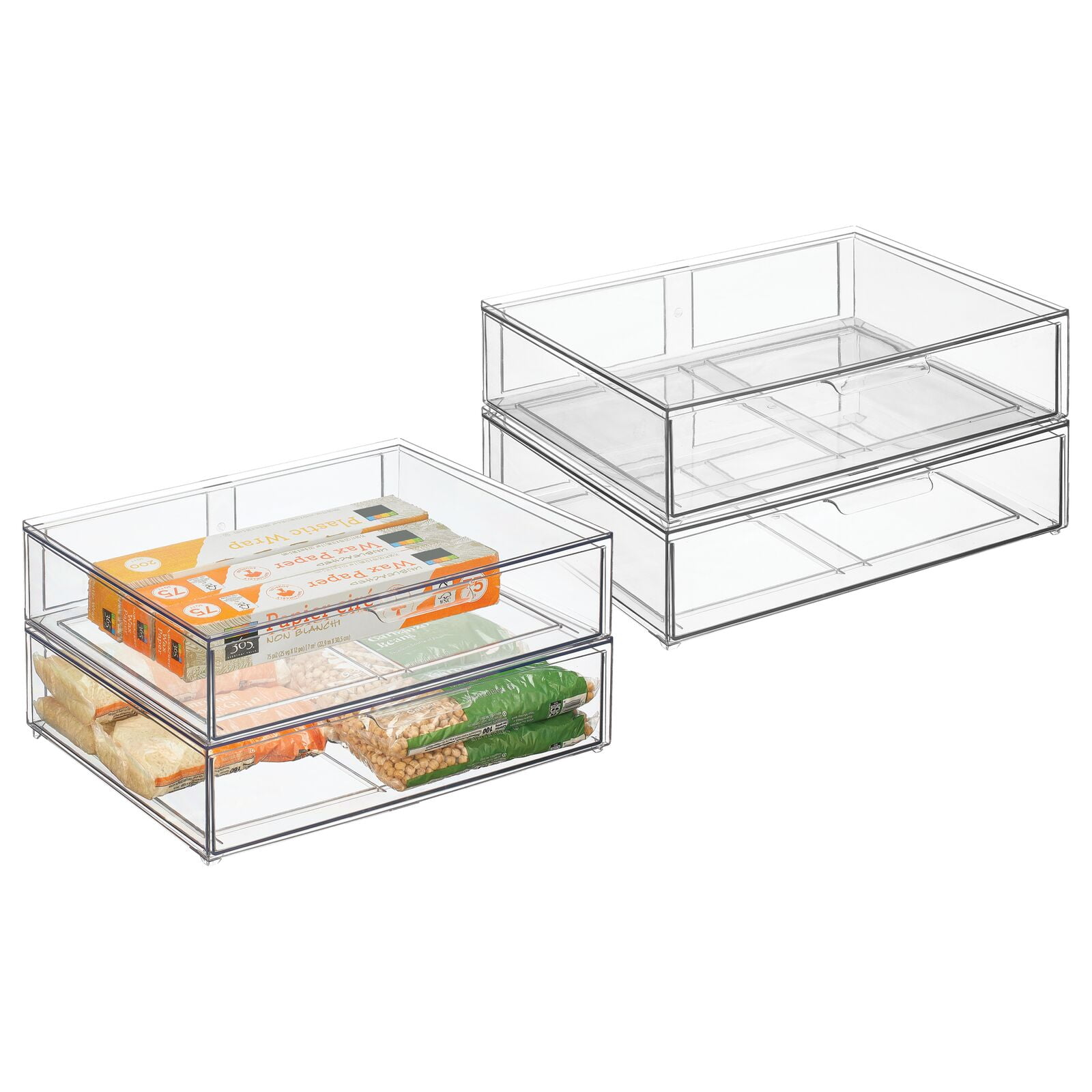 mDesign Stackable Kitchen Storage Containers with Pull-Out Organizing ...