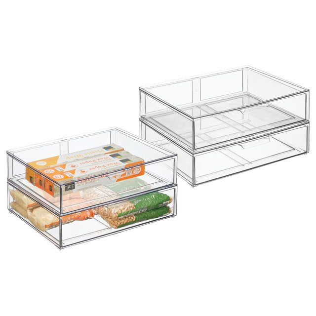 mDesign Stackable Kitchen Storage Containers with Pull-Out Organizing ...