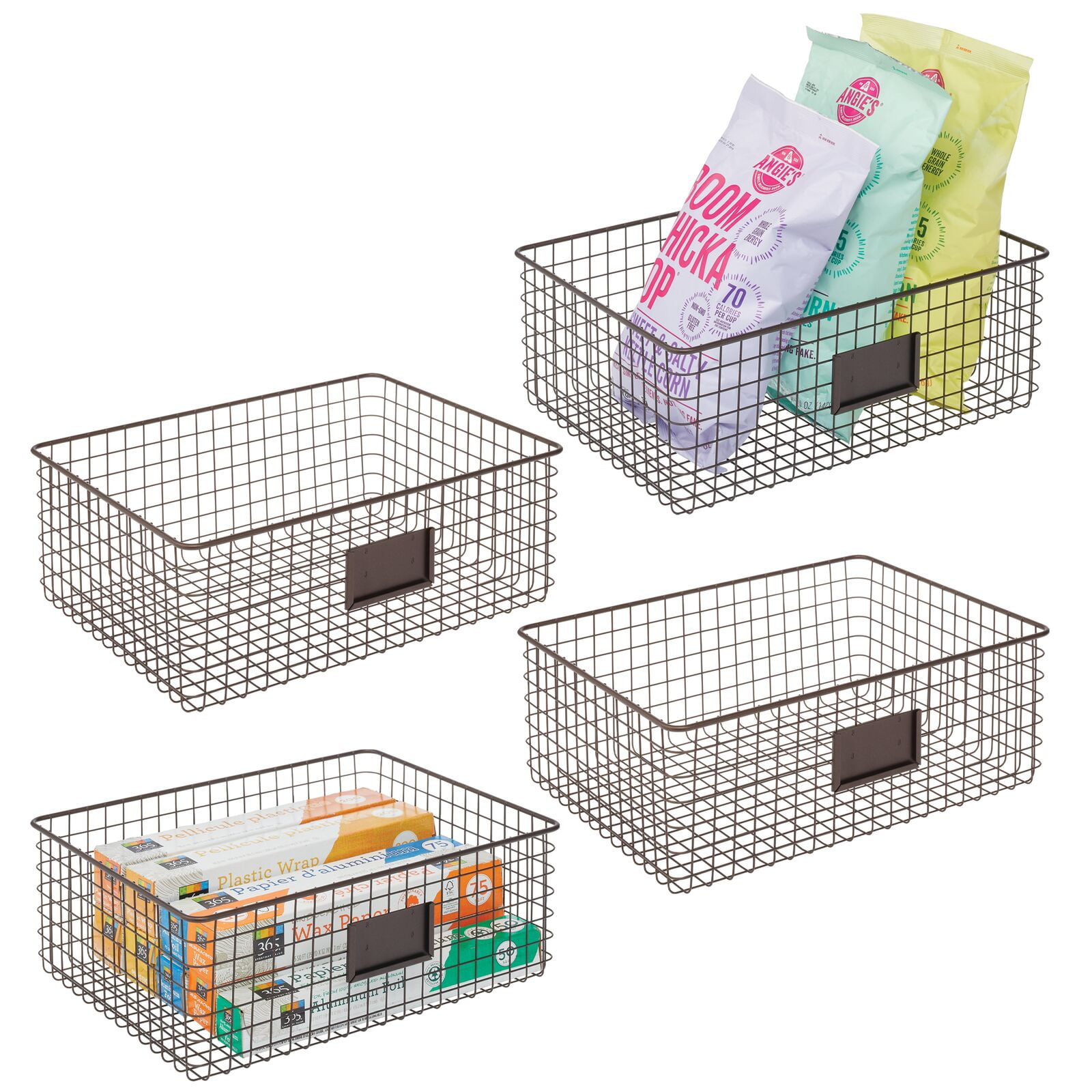 mDesign Wide Steel Kitchen Organizer Basket with Label Slot, 4 Pack ...