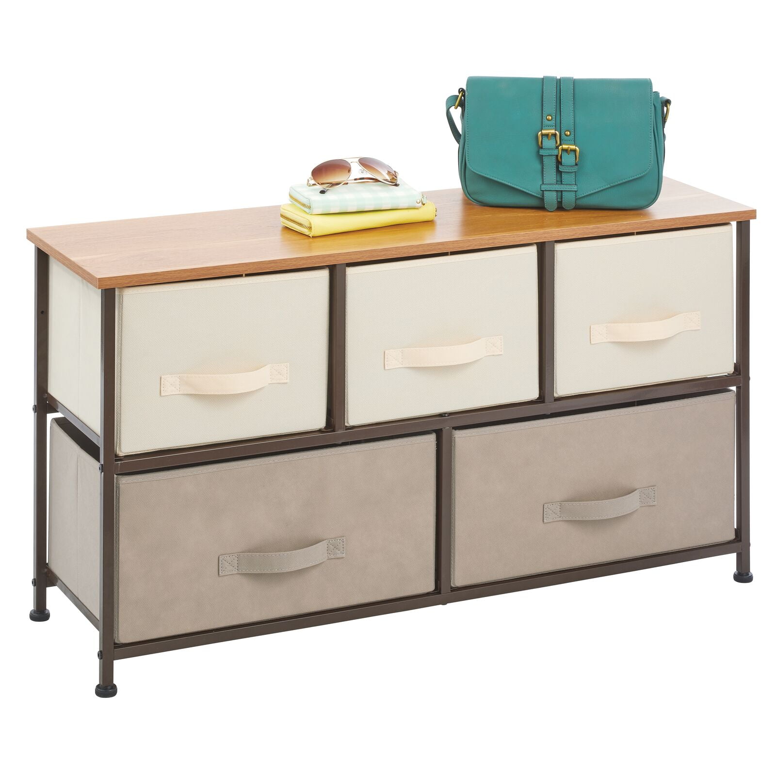 mDesign Wide Storage Dresser Furniture with 5 Fabric Drawers, Multi ...