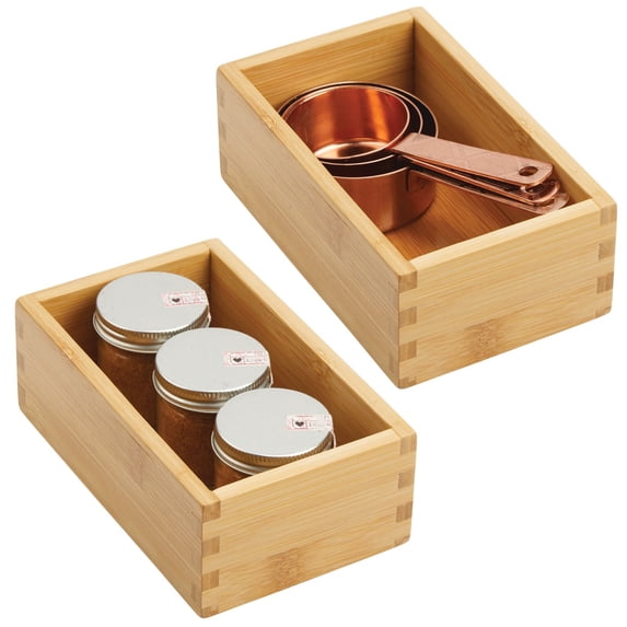 mDesign Wood Bamboo Kitchen Storage Bin Container Crate Box, 2 Pack ...