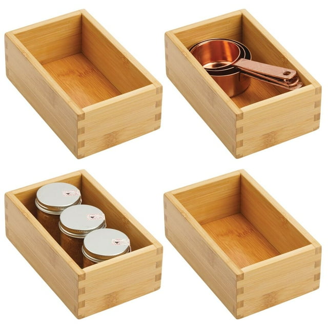 mDesign Wood Bamboo Kitchen Storage Bin Container Crate Box, 4 Pack ...