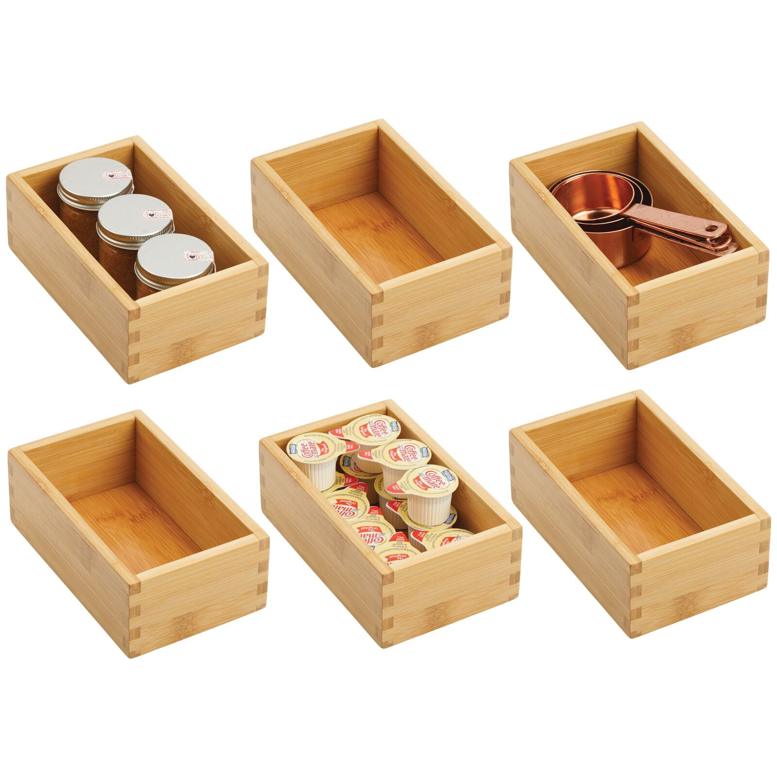 mDesign Wood Bamboo Kitchen Storage Bin Container Crate Box, 6 Pack ...
