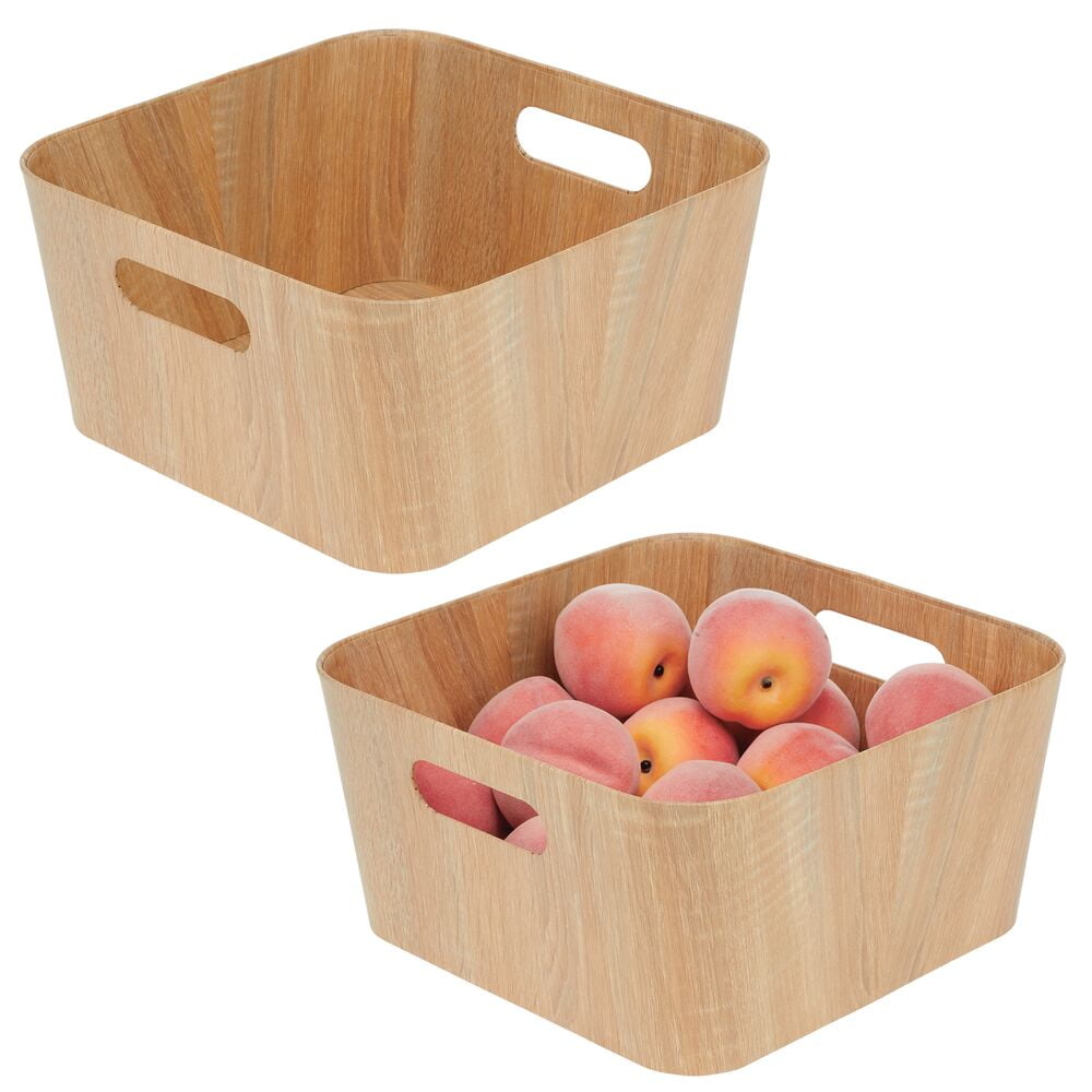 mDesign Wood Grain Paperboard Food Storage Bin Basket, Handles, 2 Pack ...