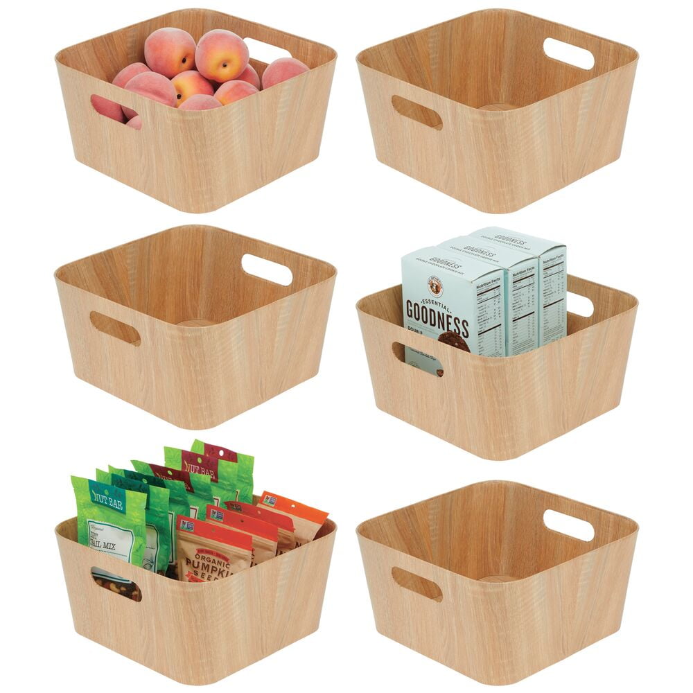 mDesign Wooden Kitchen Storage Bin Basket with Handles, 6 Pack, Natural ...
