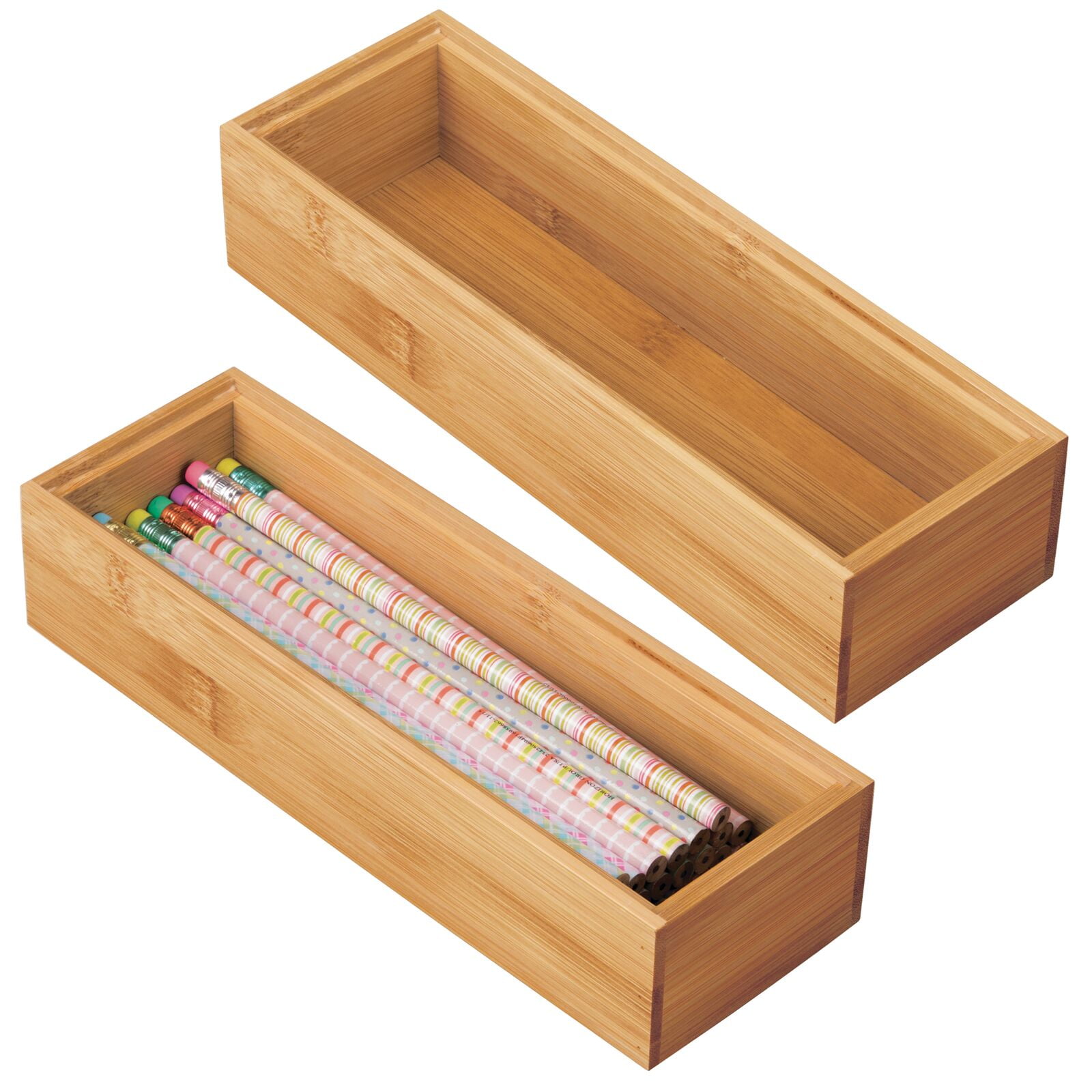 mDesign Small Organizing Desk Storage Compartment - Bamboo Office ...